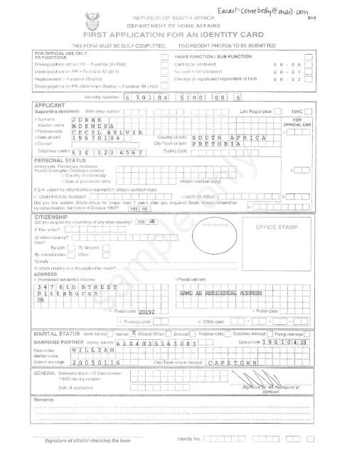 See sample BI-9 form. - South Africa