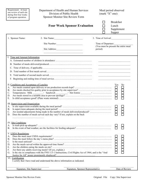Sponsor Monitor Site Visit Review Form - Four Week