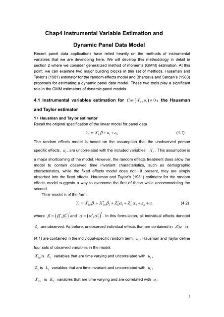 Chap4 Instrumental Variable Estimation And Dynamic Panel Data