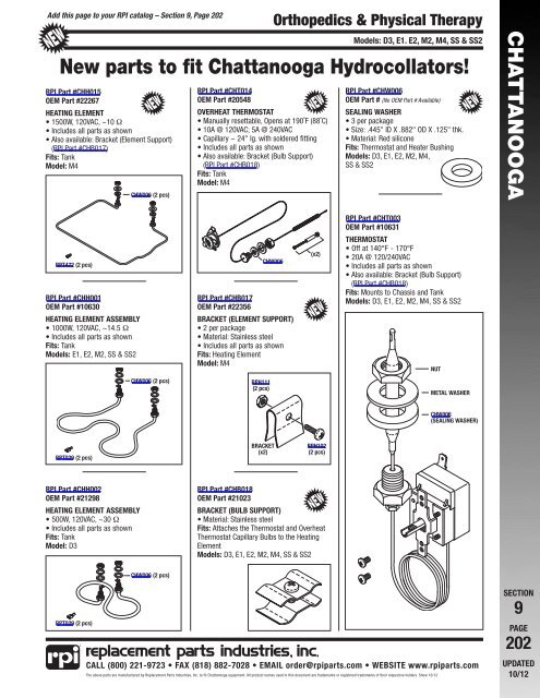 New RPI Parts to fit Chattanooga Hydrocollators - Replacement ...