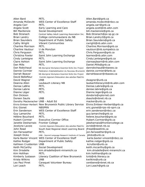 Allen Bard PETL Allen.Bard@gnb.ca Amanda McDevitt WES Center ...