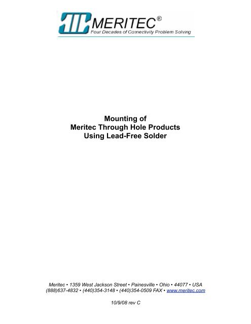 Mounting of Meritec Through Hole Products Using Lead-Free Solder