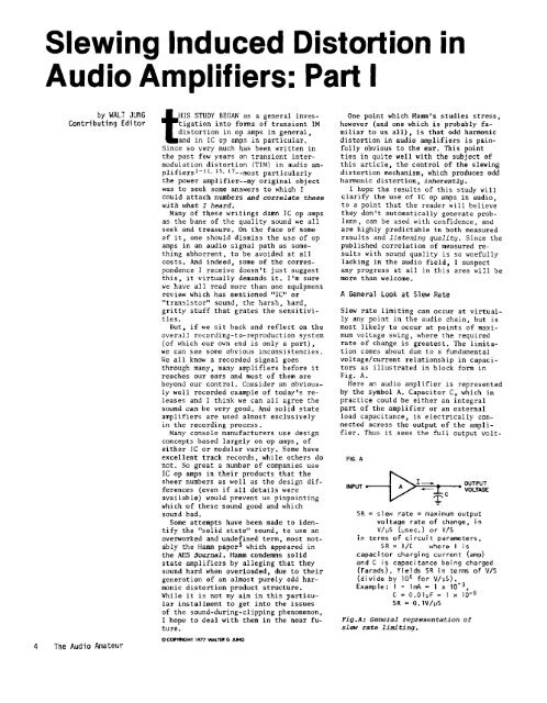 Slewing Induced Distortion in Audio Amplifiers - Walt Jung's Website