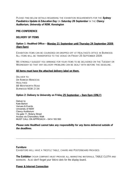 Please find below details regarding the exhibition requirements for ...