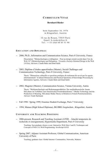 Bernhard Rieder -- 2006, Ph.D., Information and Communication ...