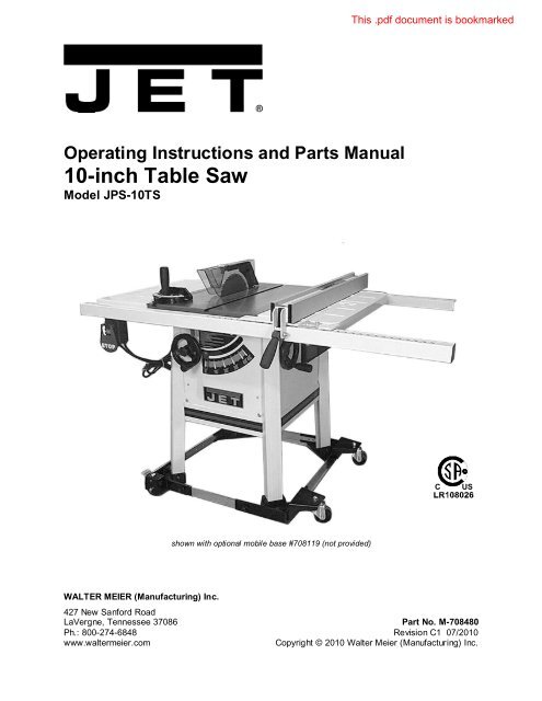 10-inch Table Saw - JET Tools