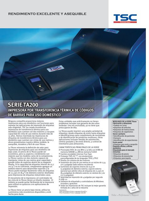 serie ta200 impresora por transferencia térmica de códigos de - TSC