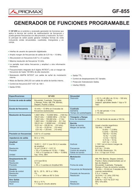Generador de funciones programable - GF-855 - Promax