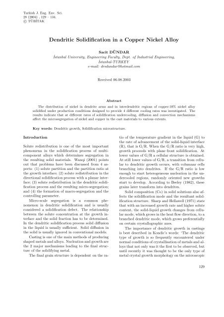 Dendritic Solidification in a Copper Nickel Alloy