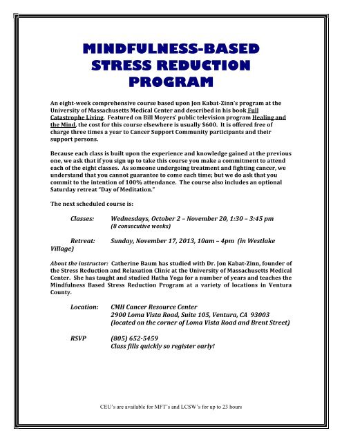 MINDFULNESS-BASED STRESS REDUCTION PROGRAM