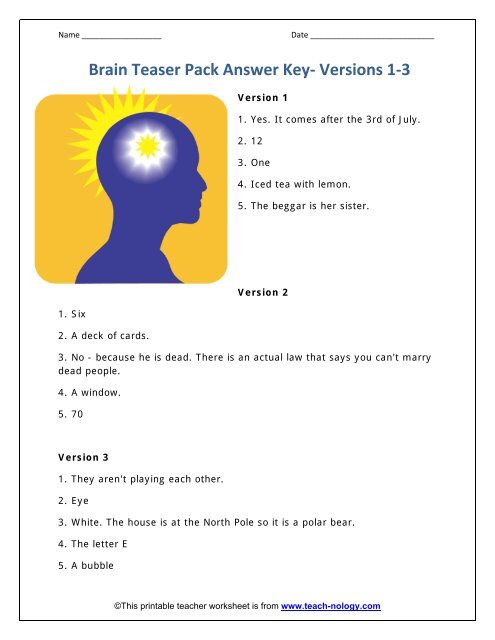 Brain Teasers With Answers Printable