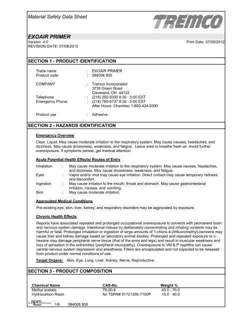 ExoAir Primer MSDS - Tremco Sealants