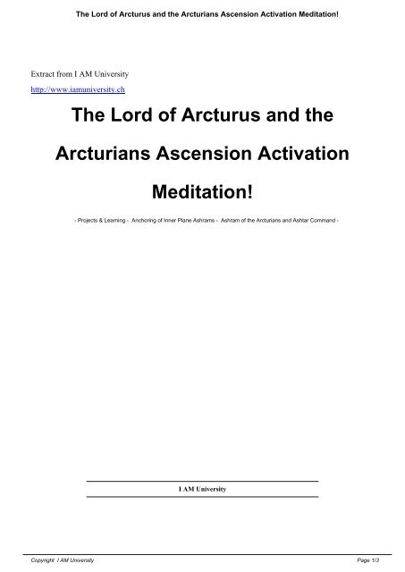 The Lord of Arcturus and the Arcturians Ascension Activation ...