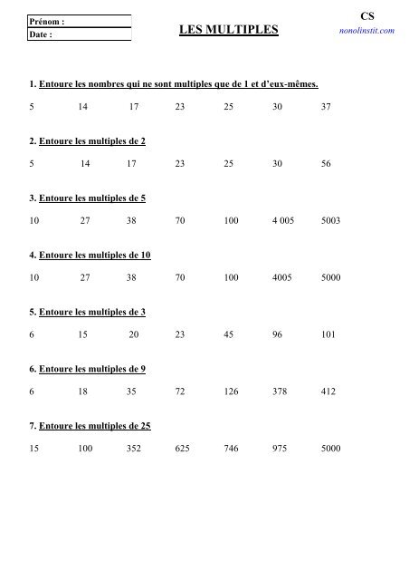 Les multiples (exercices 1) .pdf - Nono l'instit
