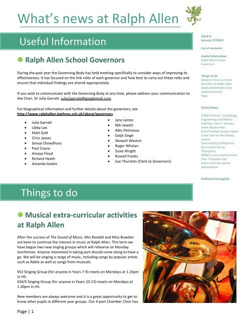 What's News at Ralph Allen, Issue 8 - Ralph Allen School