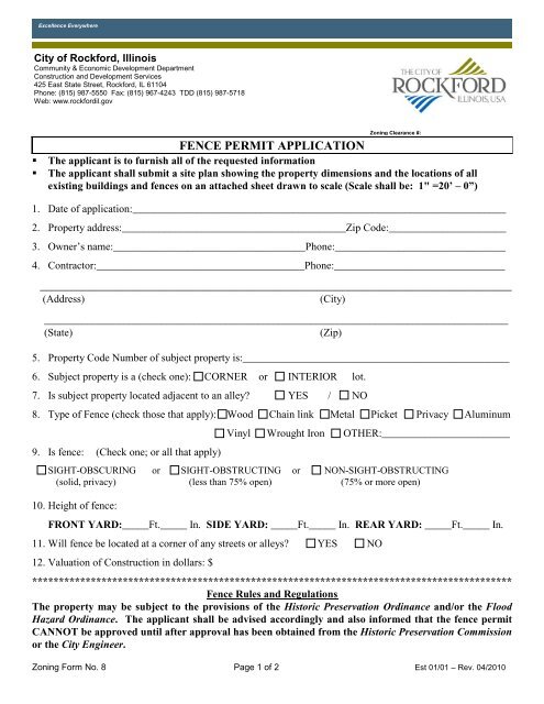 Fence Permit Application - the City of Rockford