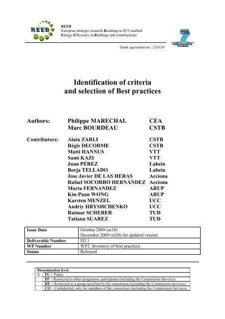 Identification of criteria and selection of Best practices - REEB