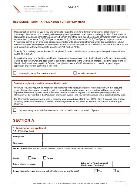 residence permit application for employment - Maahanmuuttovirasto