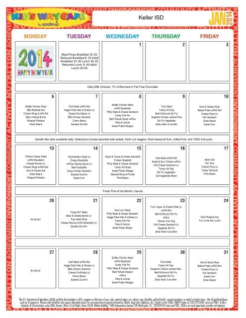 Elementary Lunch Menu - Keller ISD Schools