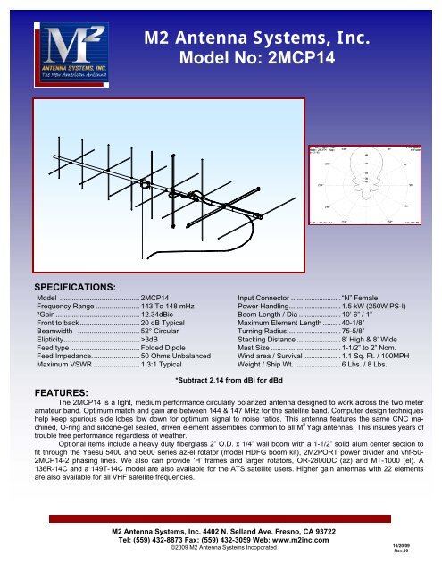M2 Antenna Systems, Inc. Model No: 2MCP14