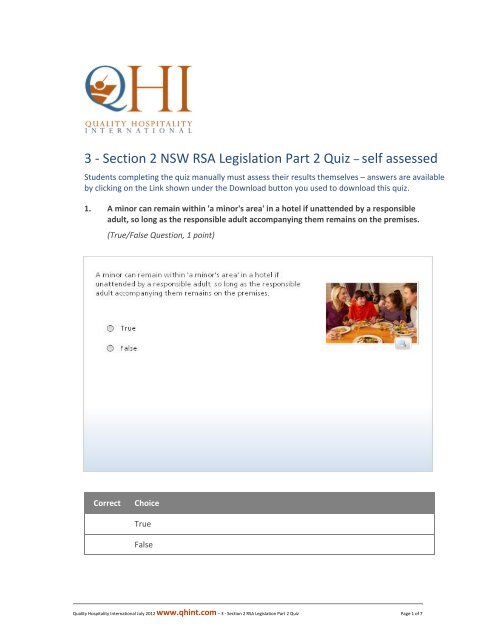 NSW RSA Legislation Part 2 Quiz - QHI
