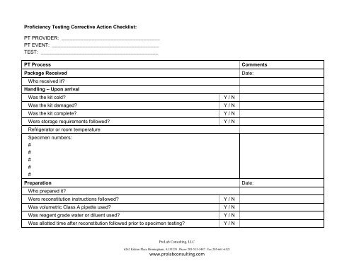 PT Corrective Action Checklist - ProLab Consulting, LLC