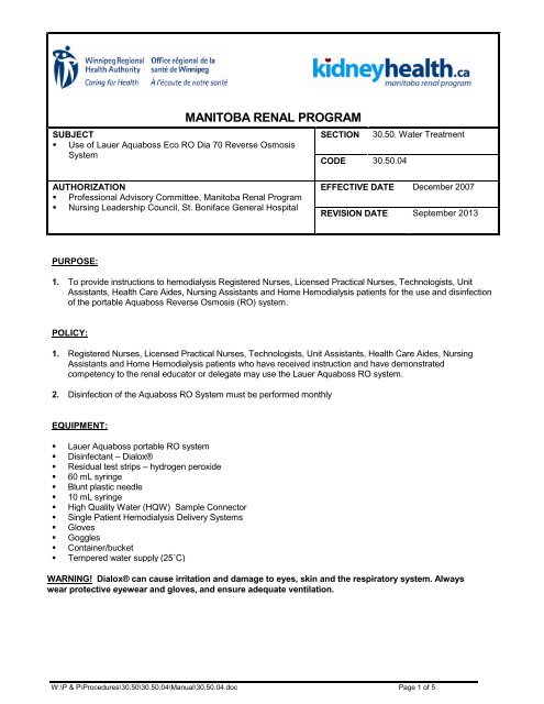 30.50.04 Use of Lauer Aquaboss Eco RO Dia 70 Reverse Osmosis ...