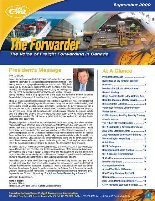 President's Message At A Glance - CIFFA.com