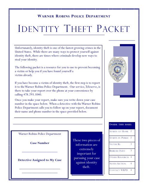 IDENTITY THEFT PACKET - Warner Robins Police Department