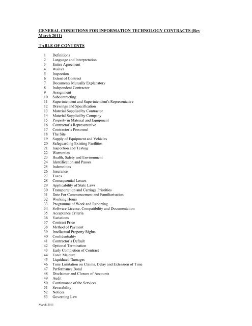 General Conditions for Information Technology Contracts