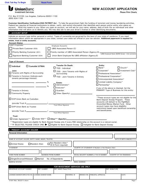 NEW ACCOUNT APPLICATION - Union Bank