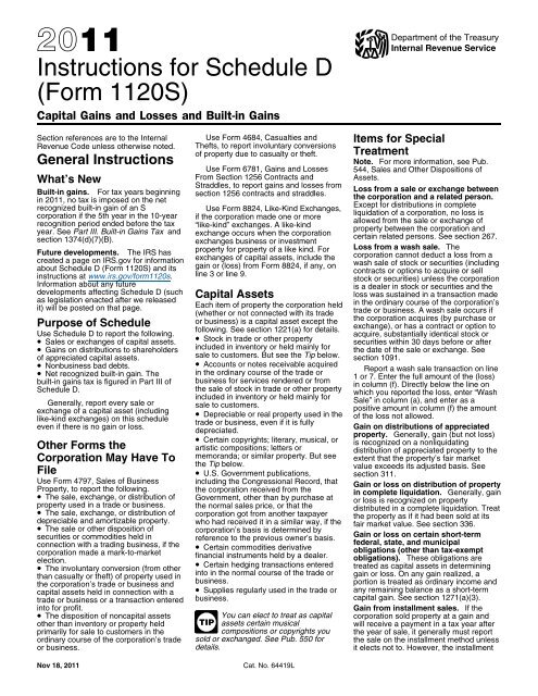 Instructions for Schedule D (Form 1120S) - IRS Video Portal