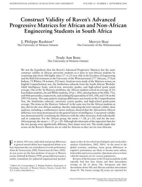 Construct Validity of Raven's Advanced Progressive Matrices for ...