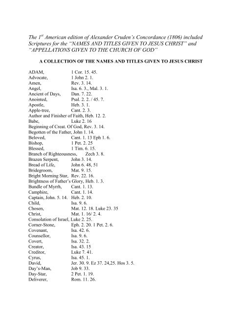 A Collection of the Names and Titles Given to Jesus Christ & A ...