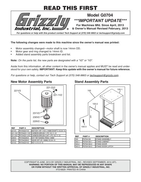 MODEL G0704 MILL/DRILL WITH STAND - Grizzly Industrial Inc.