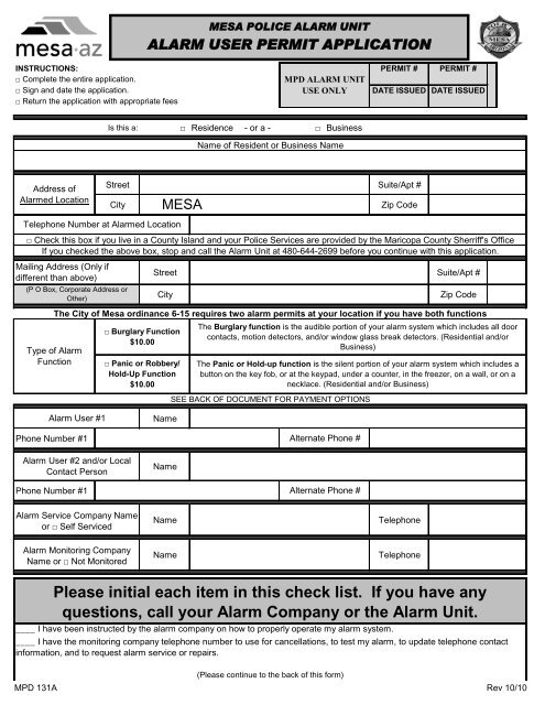 Please initial each item in this check list. If you have ... - City of Mesa