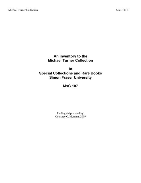 Turner, Michael - SFU Library - Simon Fraser University