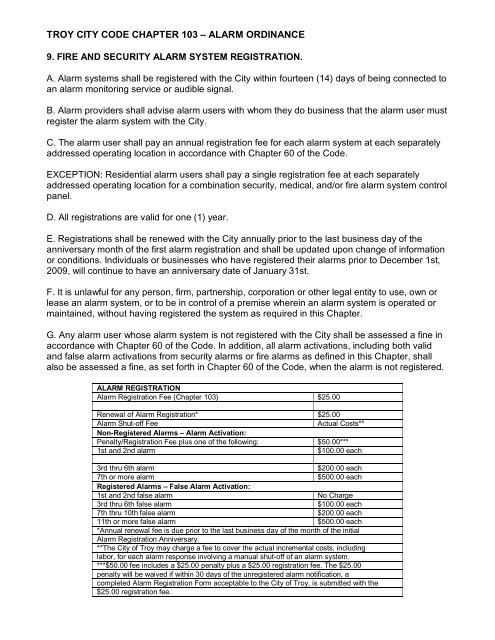 Alarm Registration Form - City of Troy