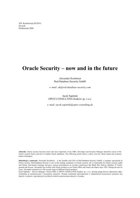 Oracle Security â€“ now and in the future - Polish Oracle User Group