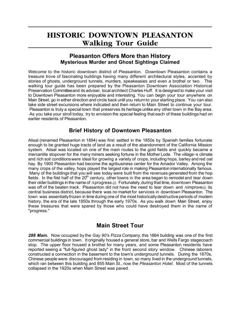 HISTORIC DOWNTOWN PLEASANTON Walking Tour Guide