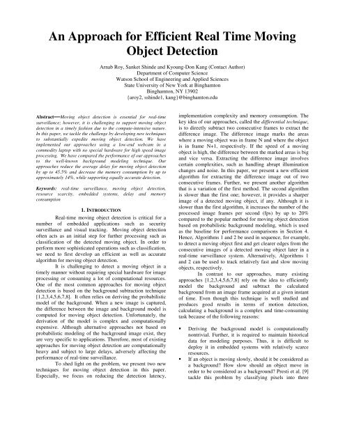 An Approach For Efficient Real Time Moving Object Detection