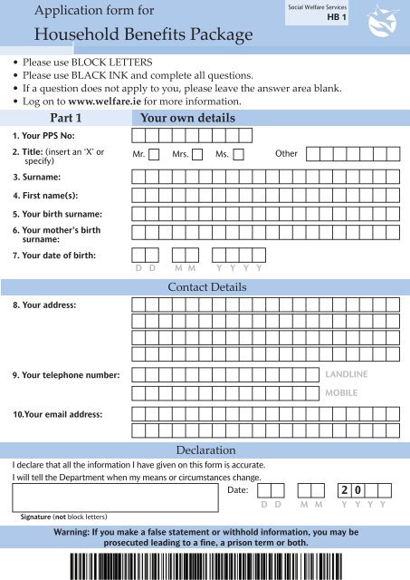 Free Households Benefits Application Form - Crosscare