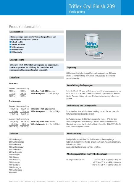 Produktinformation Triflex Cryl Finish 209