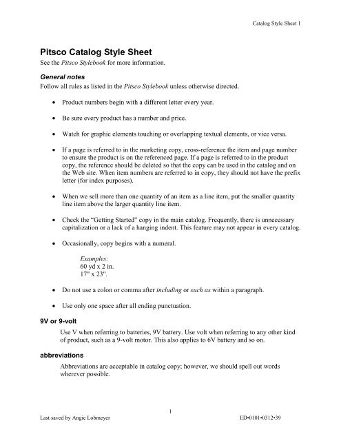 Pitsco Catalog Style Sheet - Pitsco-pipeline.com