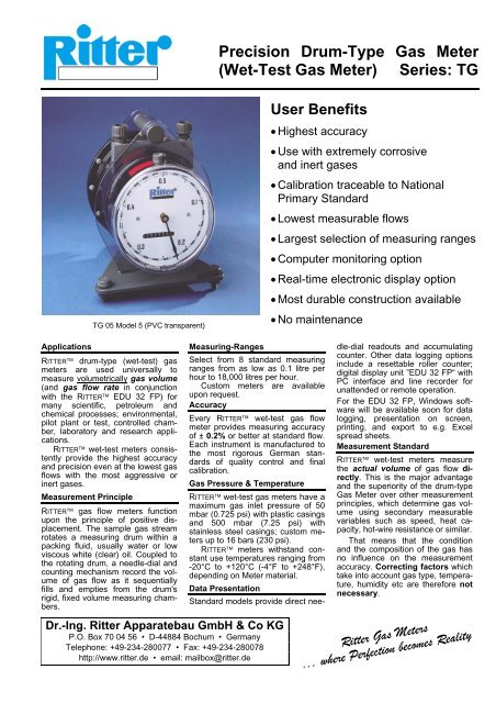 Wet-Test Gas Meter - pH ELECTRONICA SA