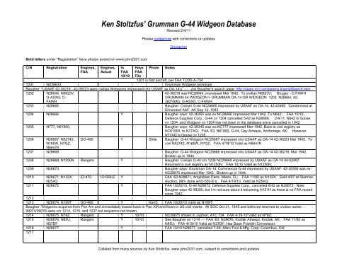 Ken Stoltzfus' Grumman G-44 Widgeon Database - John2031.com