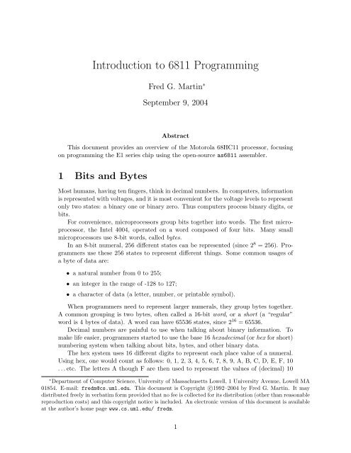 Introduction to 6811 Programming - Computer Science - University ... Introduction to 6811 Programming - Computer Science - University ...