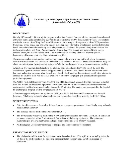 Potassium Hydroxide Incident 071408