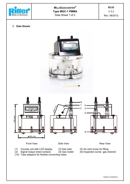 Type MGC-1 PMMA Data Sheet 1 of 2