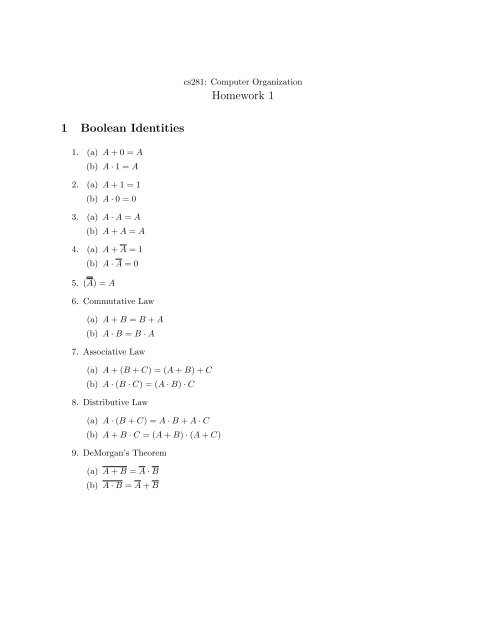 Homework 1 1 Boolean Identities